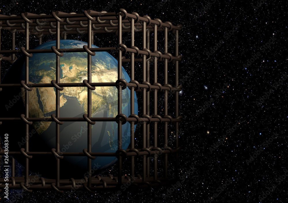 Planet earth behind an iron prison cell. 3D rendering. Stock ...