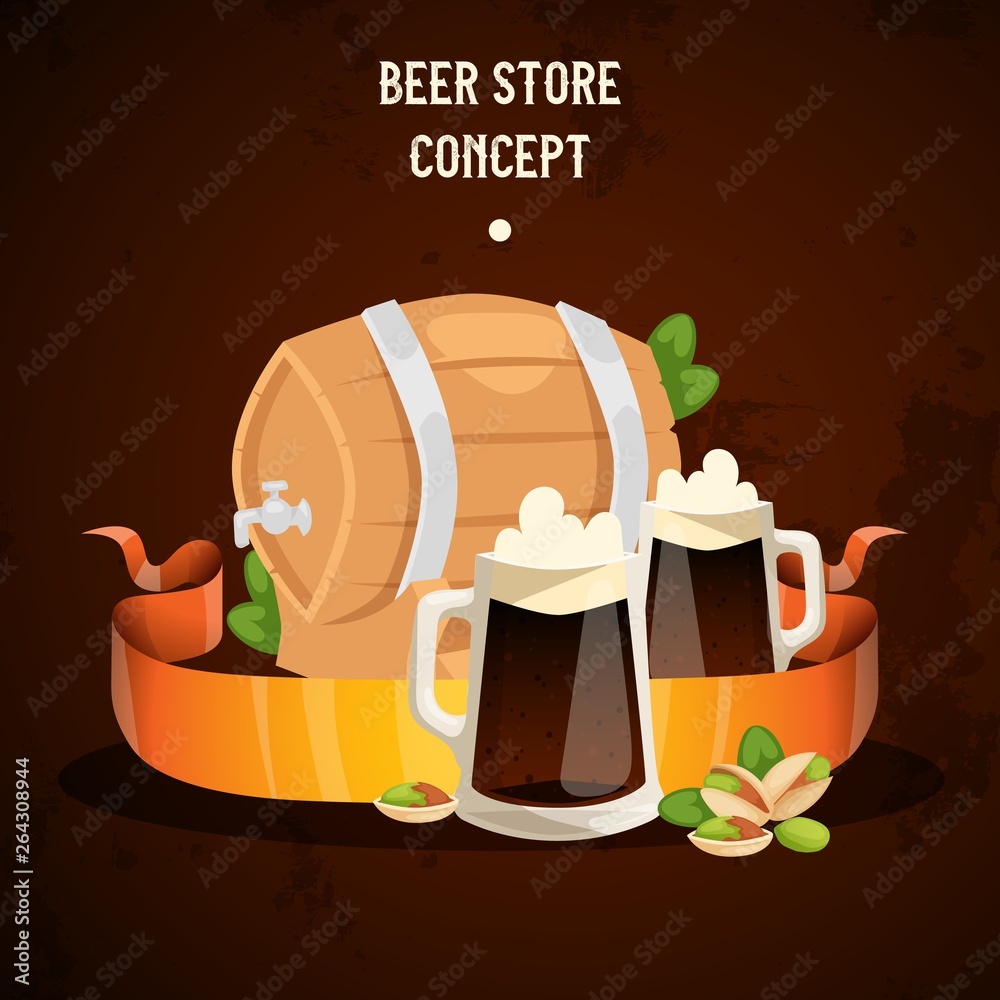 Beer in beerhouse brewery vector beermug beerbottle and dark ale ...