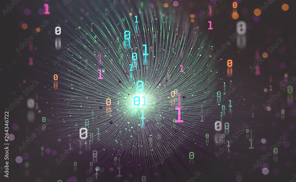 Digital technologies of the future. Unit and zero in binary code. Big ...