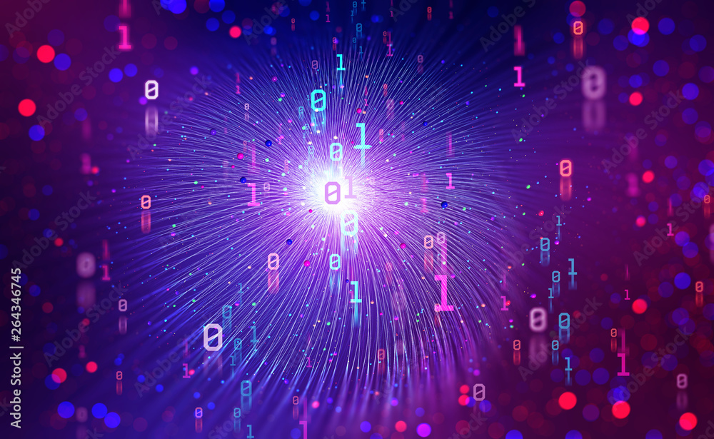 Digital technologies of the future. Unit and zero in binary code. Big ...