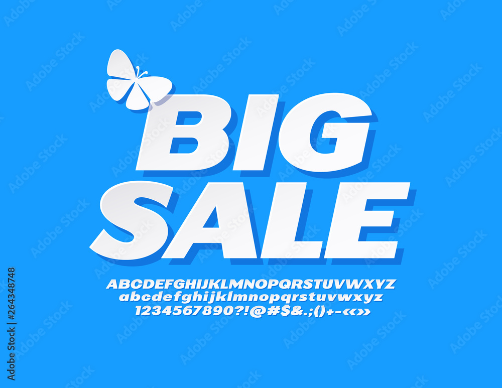 Vector promotion poster Big Sale. White modern Font. Set of flat ...