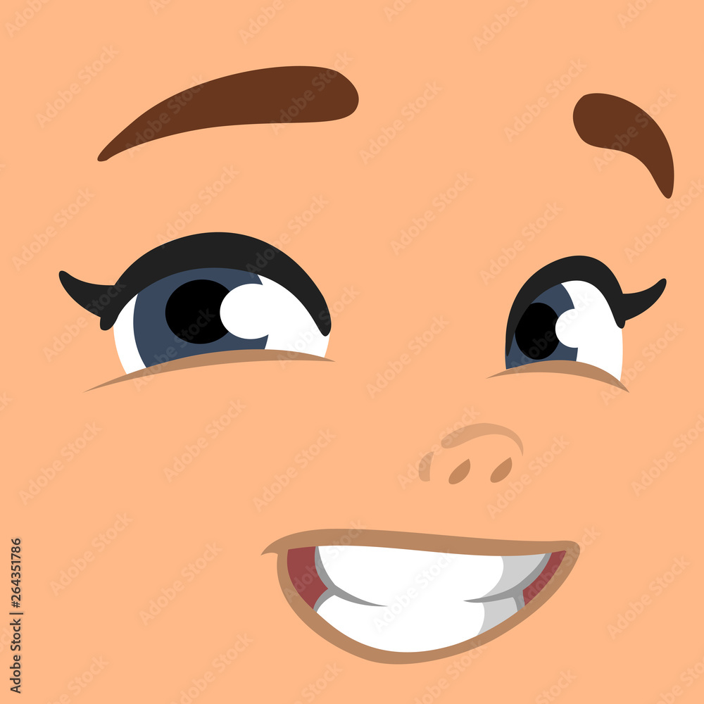 Cartoon pretty girl face avatar. Girl face expression, vector ...