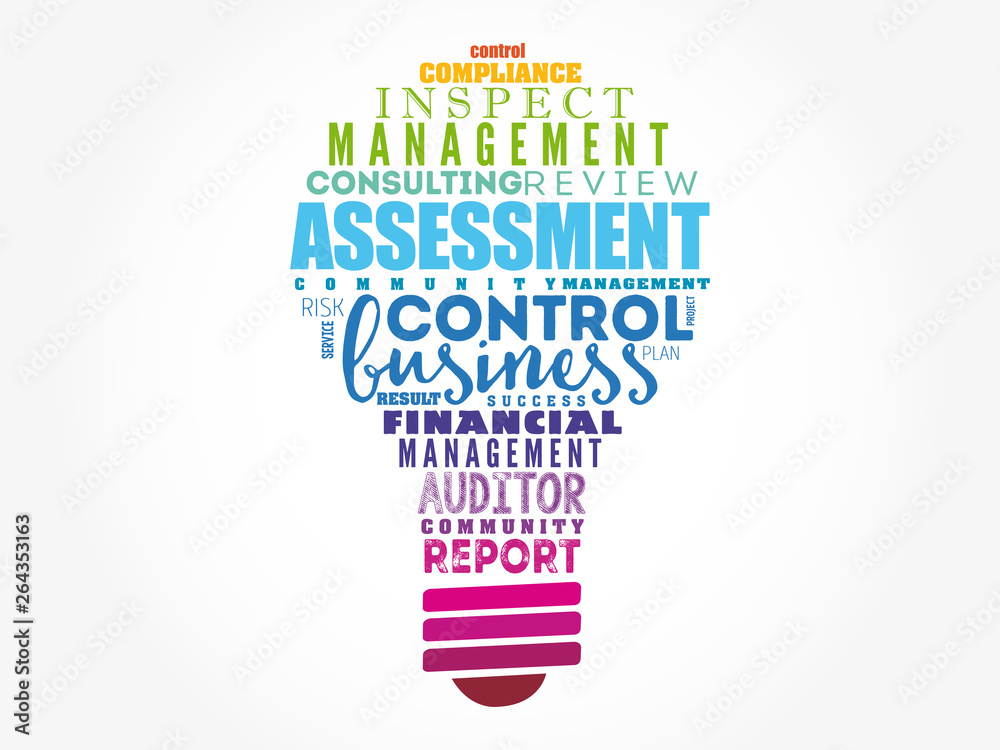 ASSESSMENT light bulb word cloud collage, business concept background ...