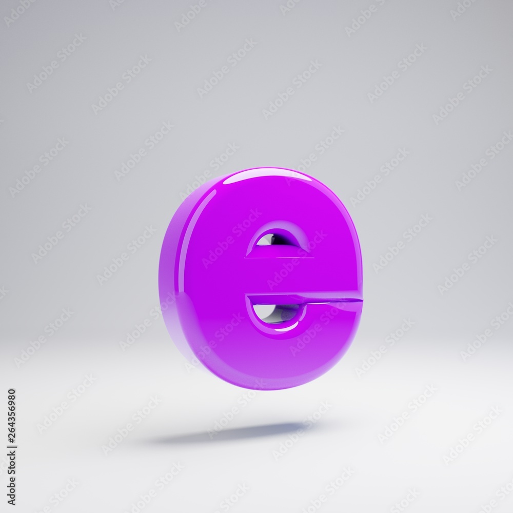 Volumetric glossy violet lowercase letter E isolated on white ...