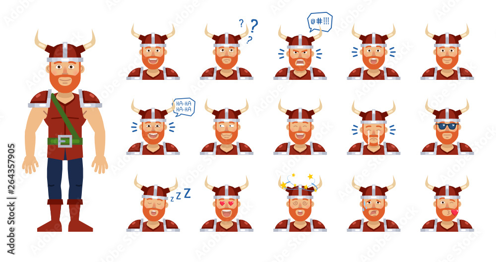 Big set of viking emoticons. Viking avatars showing different facial ...