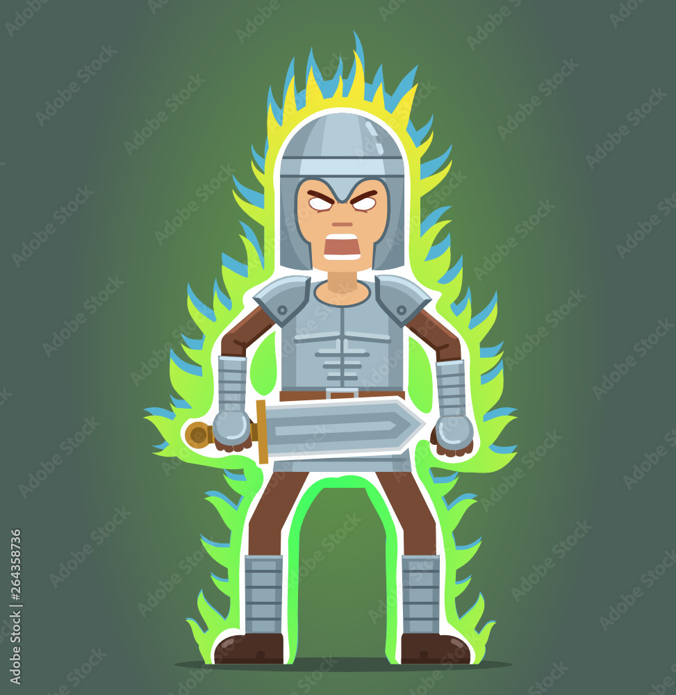 Illustration of a medieval knight in rage. Battle stance. Knight ...