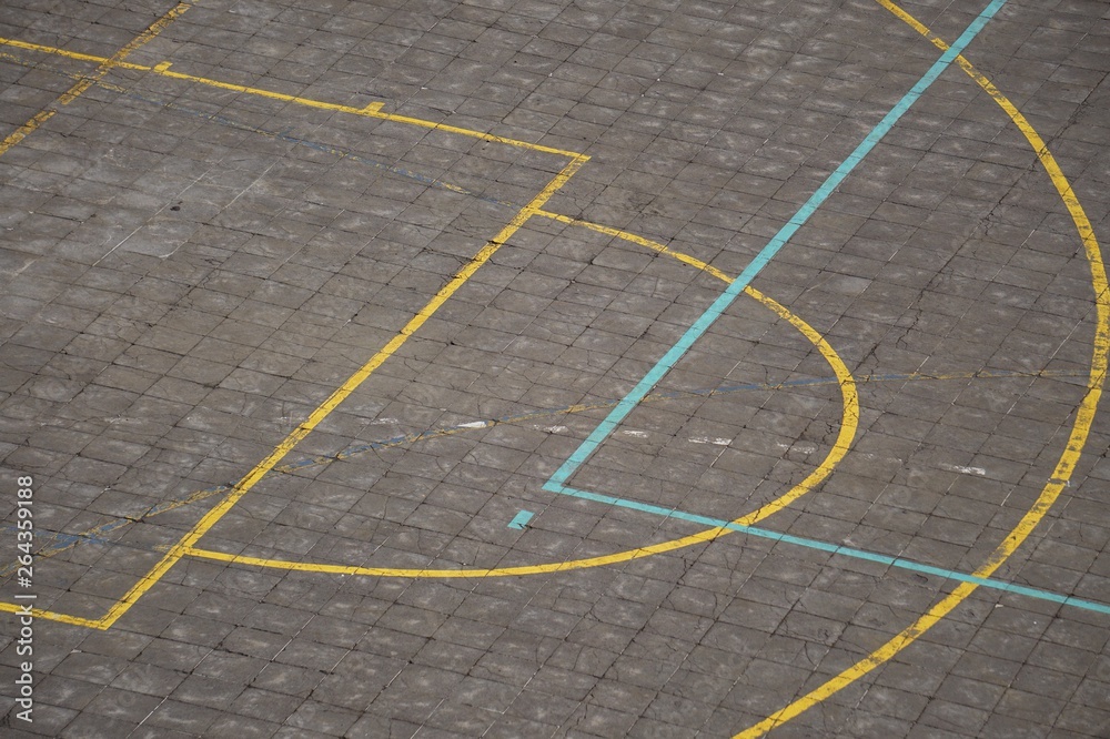 colorful basketball court in the street in Bilbao city, lines and ...