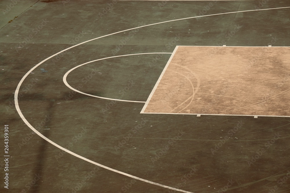 colorful basketball court in the street in Bilbao city, lines and ...