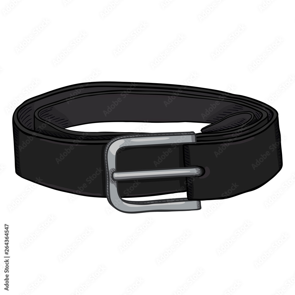 Vector Cartoon Classic Black Leather Belt with Metal Buckle Stock ...