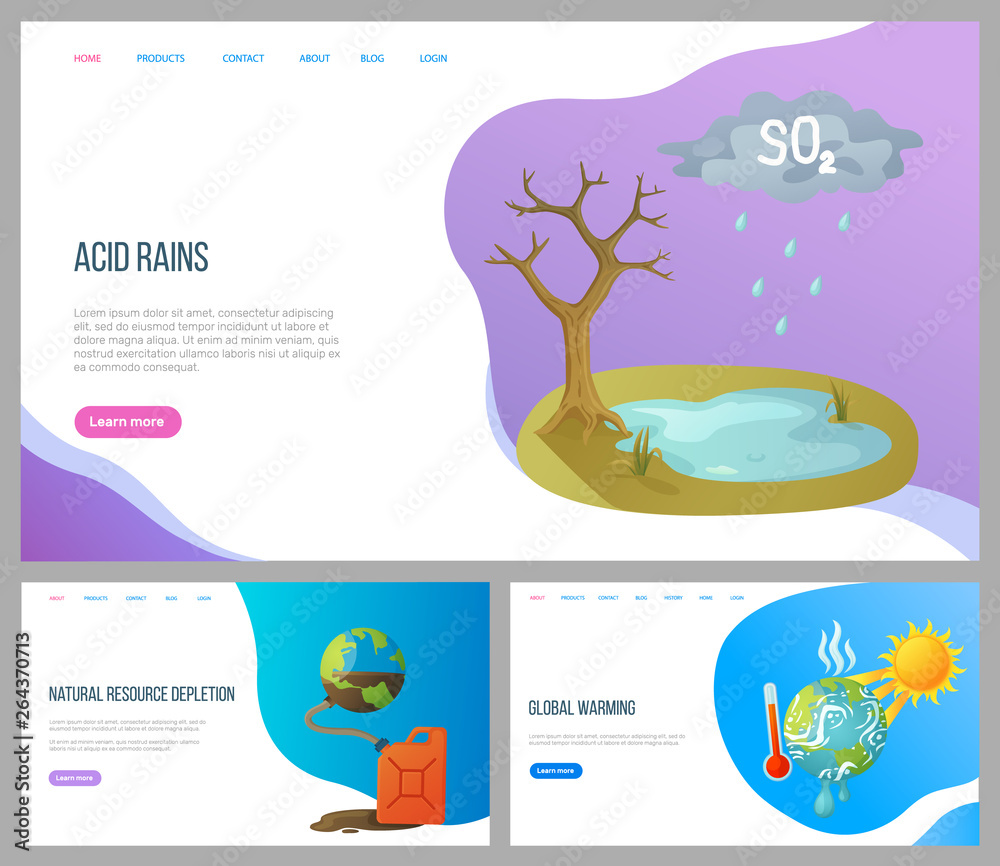 Acid rain, natural resource depletion, global warming set. Cataclysm ...