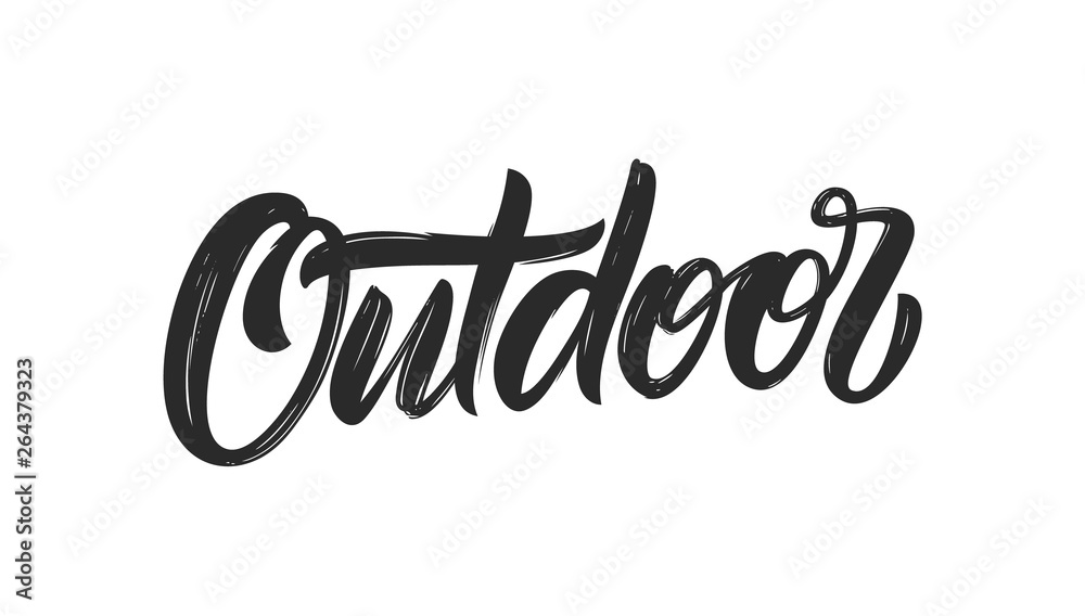 Handwritten Modern textured brush lettering of Outdoor on white ...