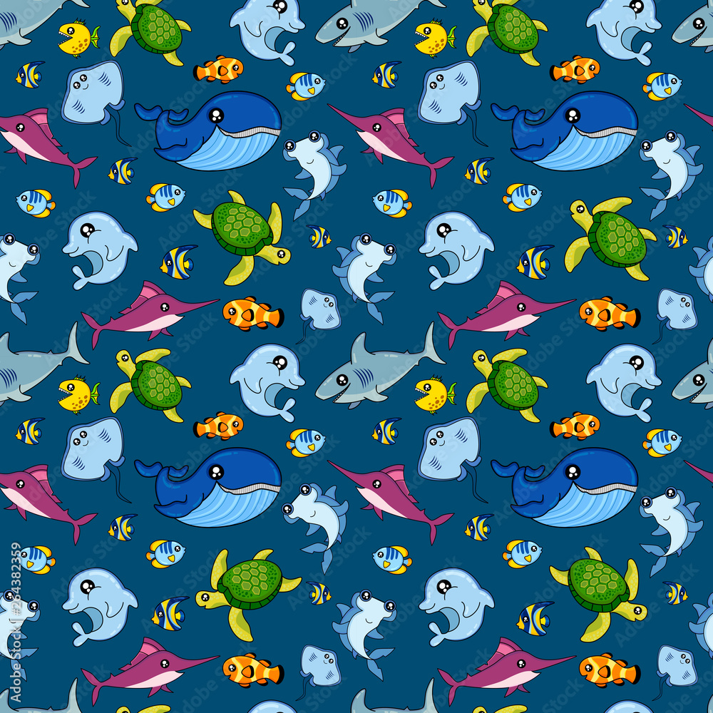 Cute kids fish pattern for girls and boys. Colorful fish on the ...
