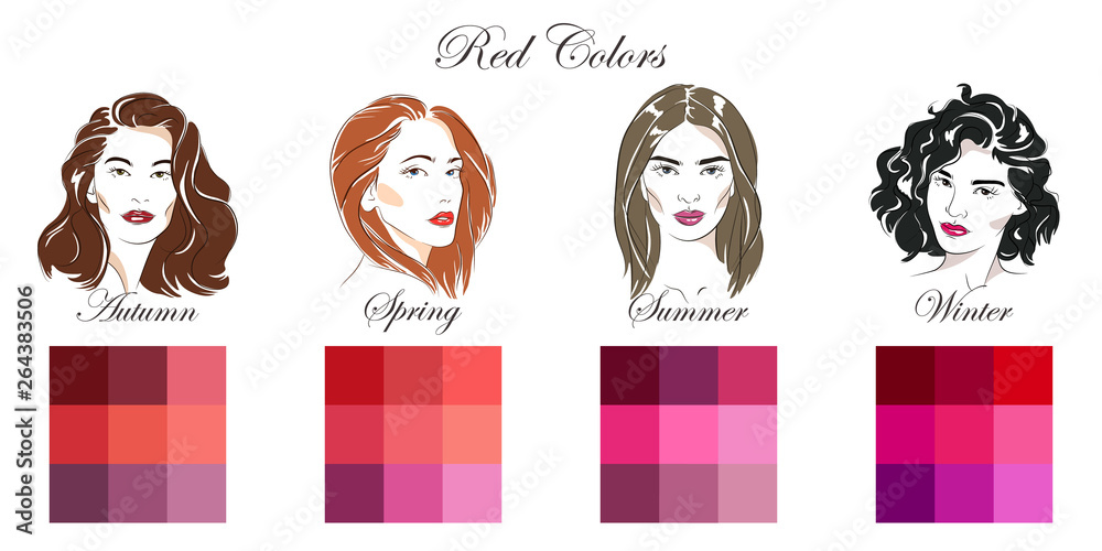 Seasonal color analysis. Vector hand drawn girls with different types ...