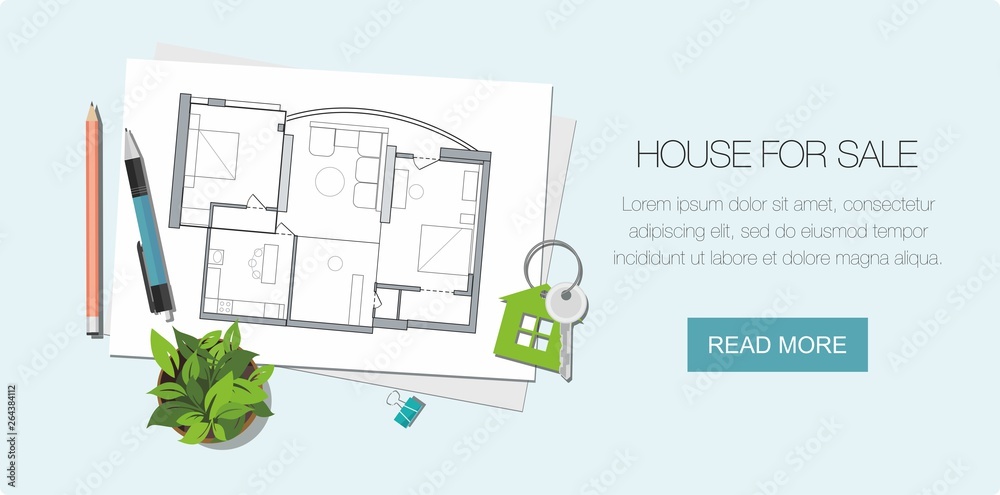 Architect house plan and Key with symbol of house. Construction ...
