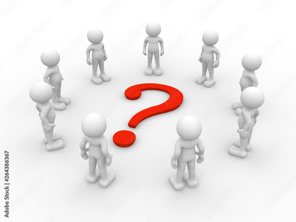 3d people - human character , person in circle, and a question mark ...