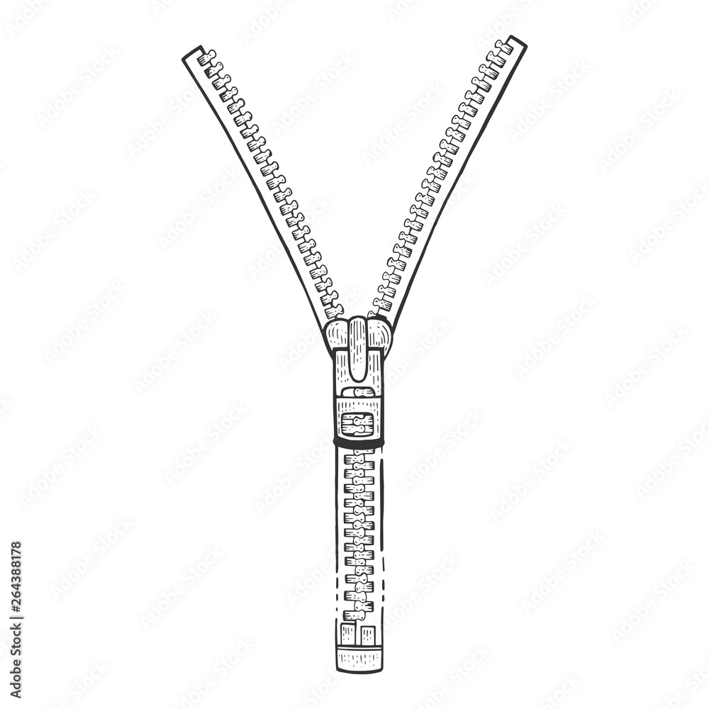 Zipper sketch engraving vector illustration. Scratch board style ...