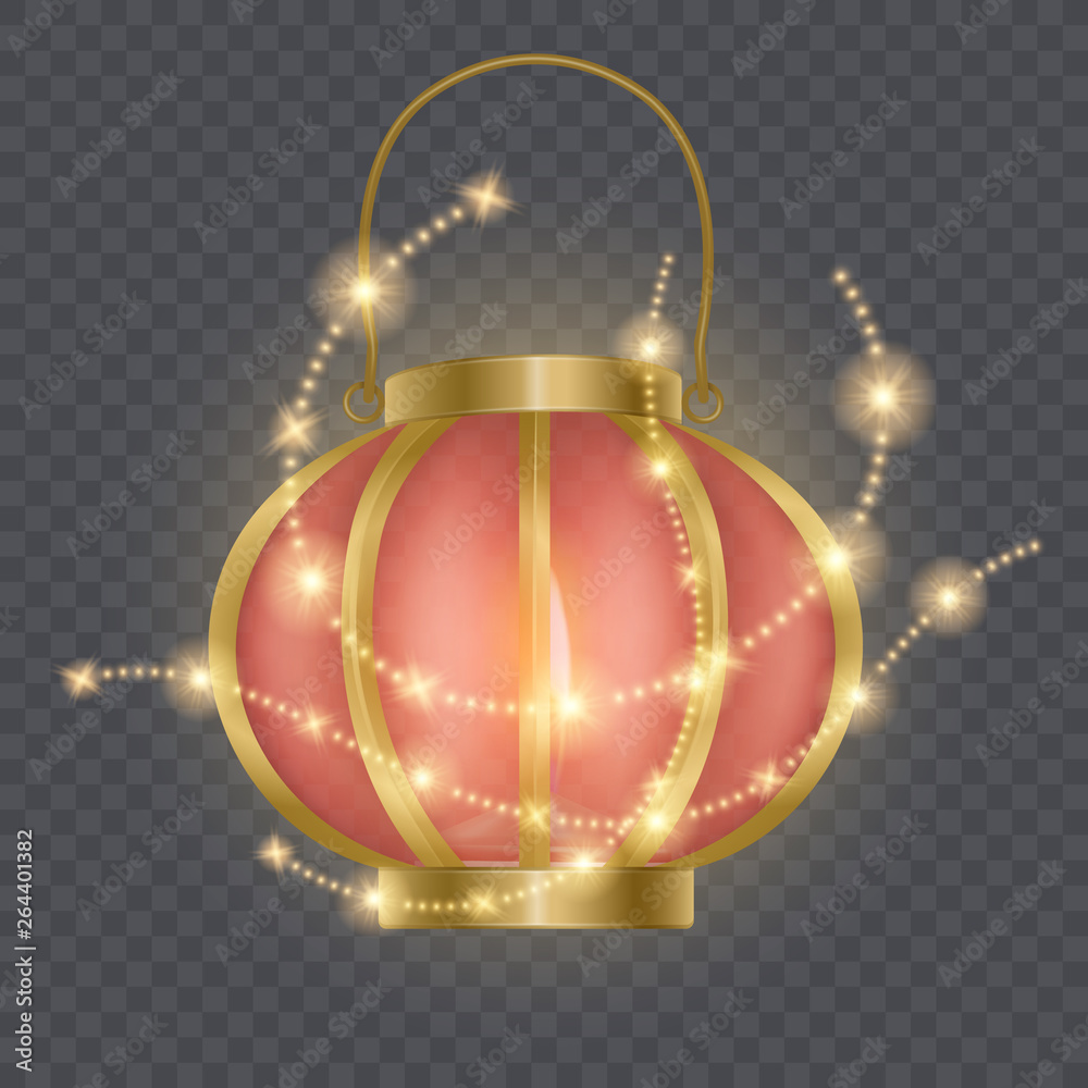 Festive Chinese red lantern template, lamp surrounded by shining stars ...