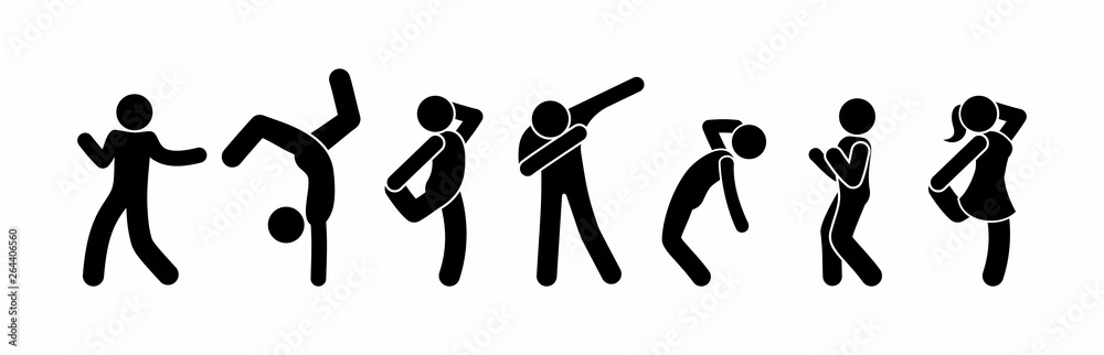 dancing people icon set stick figure man having fun Stock Vector ...