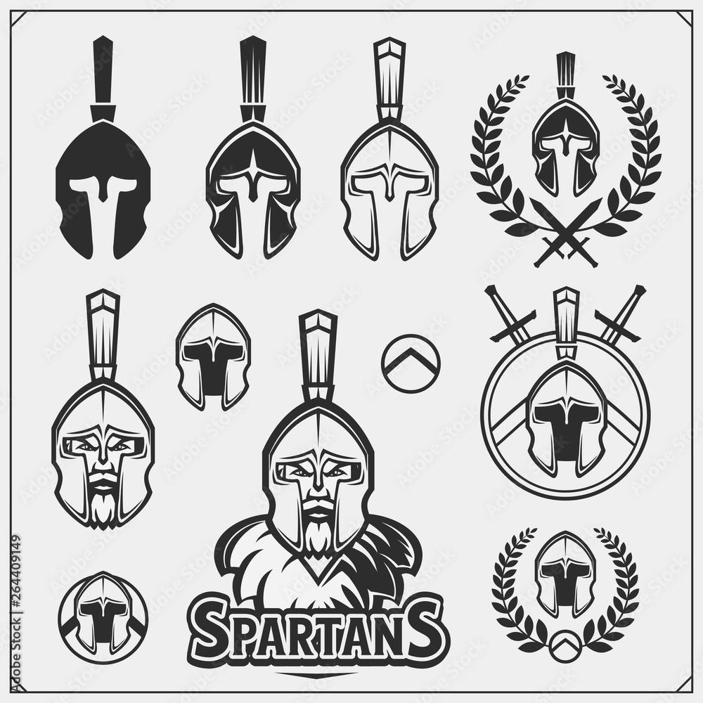 Set of spartans emblems and labels. Sport club design elements and ...