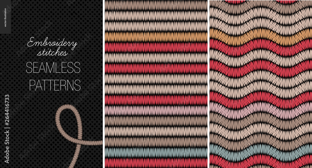 Embroidery satin stitch seamless patterns - two textile patterns of ...