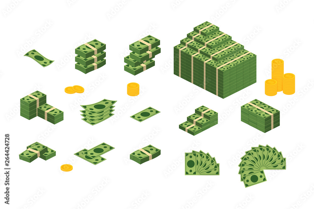 Various money bills dollar cash paper bank notes vector set. Money cash ...