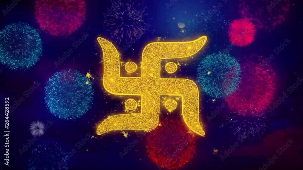 Swastika Symbol Greeting Text with Particles and Sparks Colored Bokeh ...