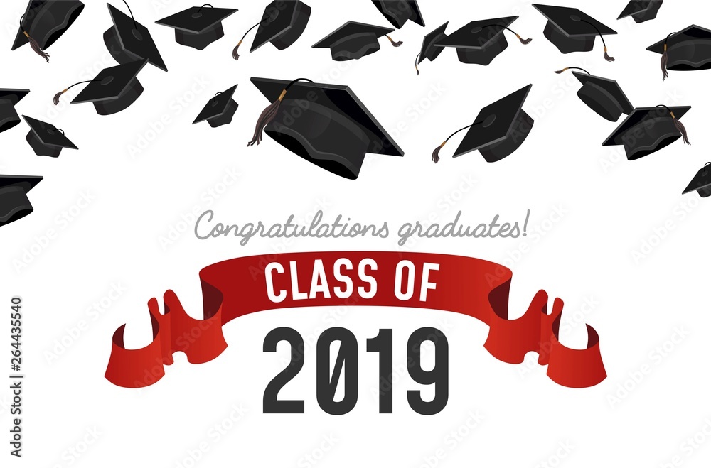 Flying Graduate caps on white background. Student hats with ...