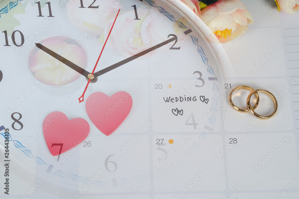 Word Wedding to Reminder Wedding day with Wedding ring on calendar ...