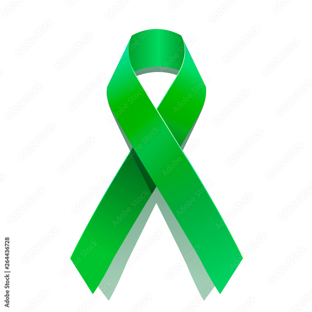 Green cancer awareness ribbon for many medical conditions and diseases ...