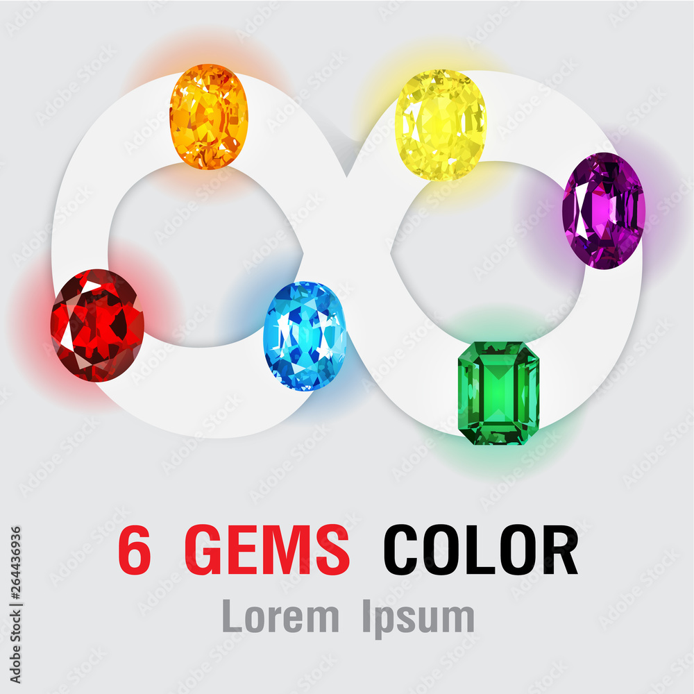 6 Gems on infinity symbol isolated. Vector illustration Stock Vector ...
