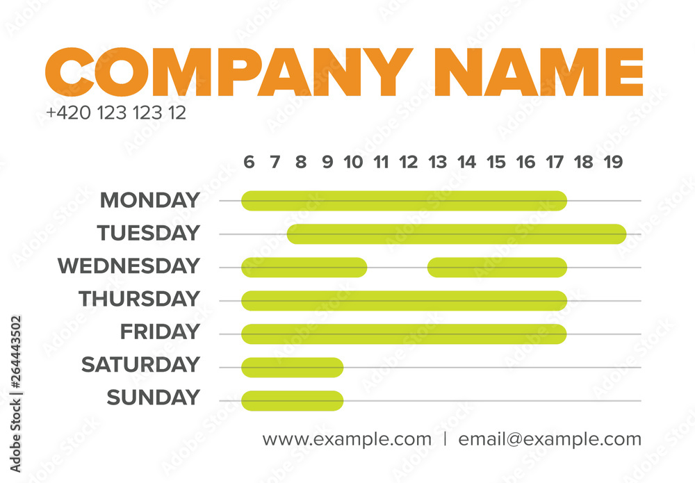 Open Hours Shop Sign Layout with Green Accents Stock Template | Adobe Stock