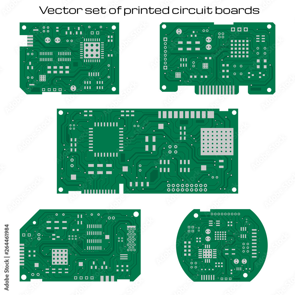 Vector set of detailed printed circuit boards Stock Vector | Adobe Stock