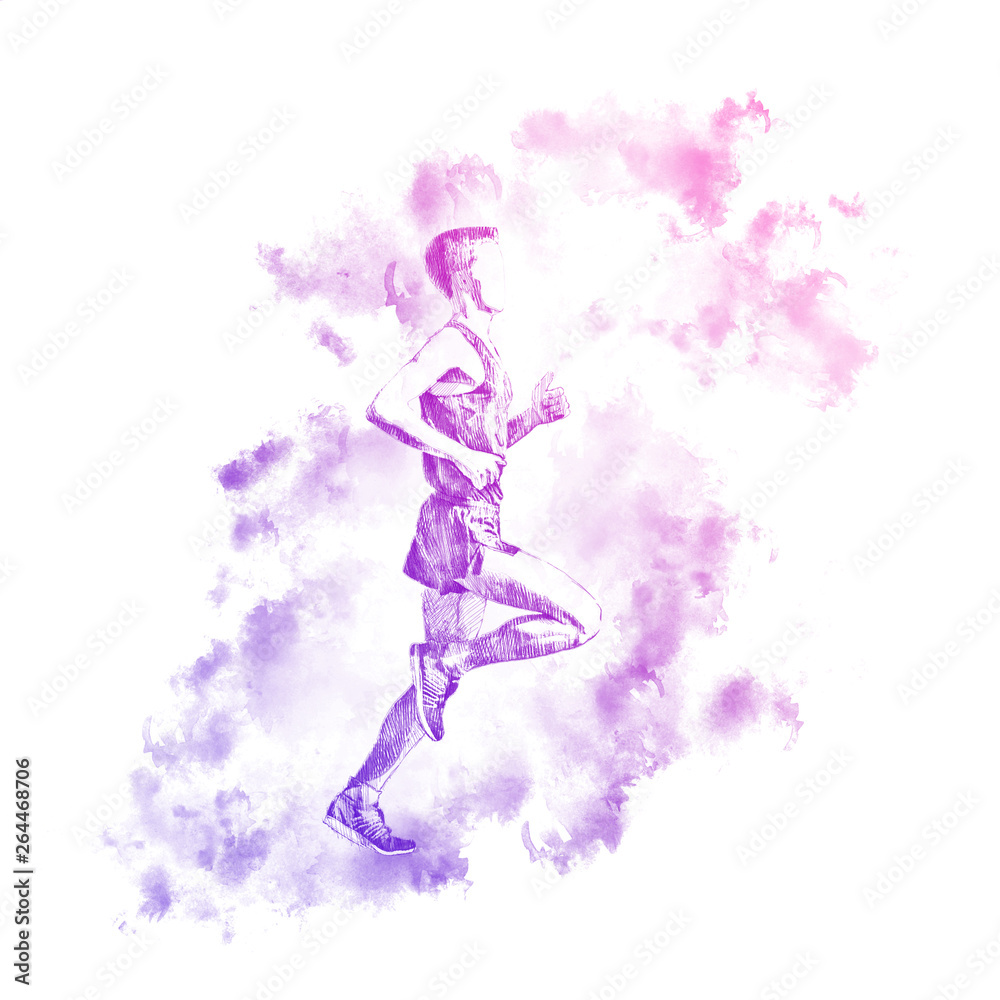 Pencil, drawing, man, running, movement, sketch, dark background, light ...