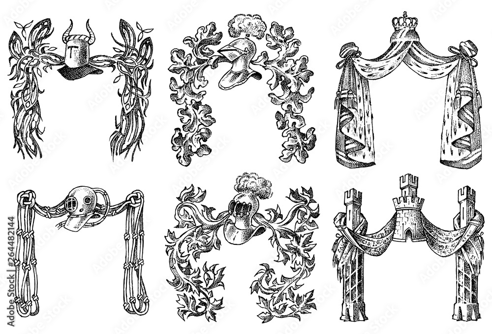 Ornament with calligraphic elements in baroque style. Medieval vintage ...