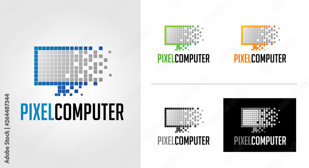 Pixel Computer Logo Template Set Stock Vector | Adobe Stock
