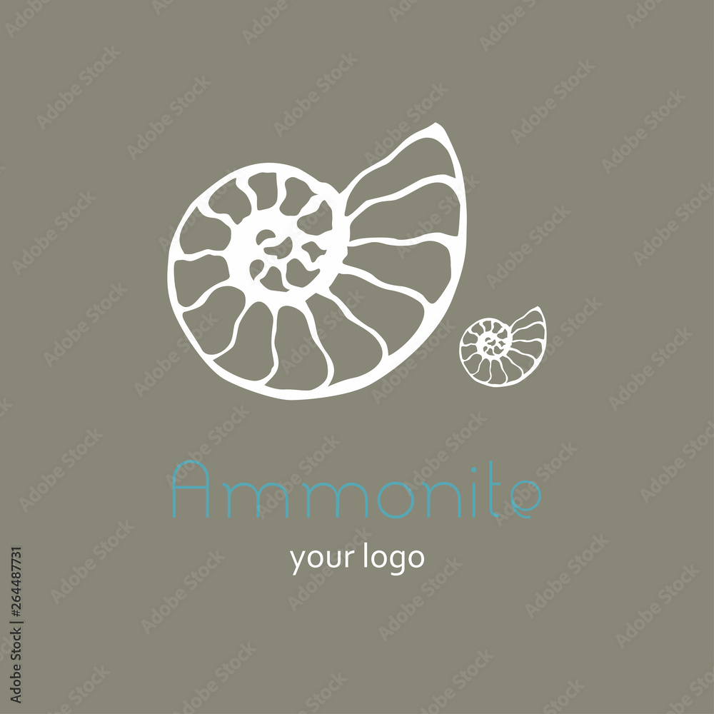 Fossil ammonite nautilus seashell vector logo. Hand drawn illustration ...
