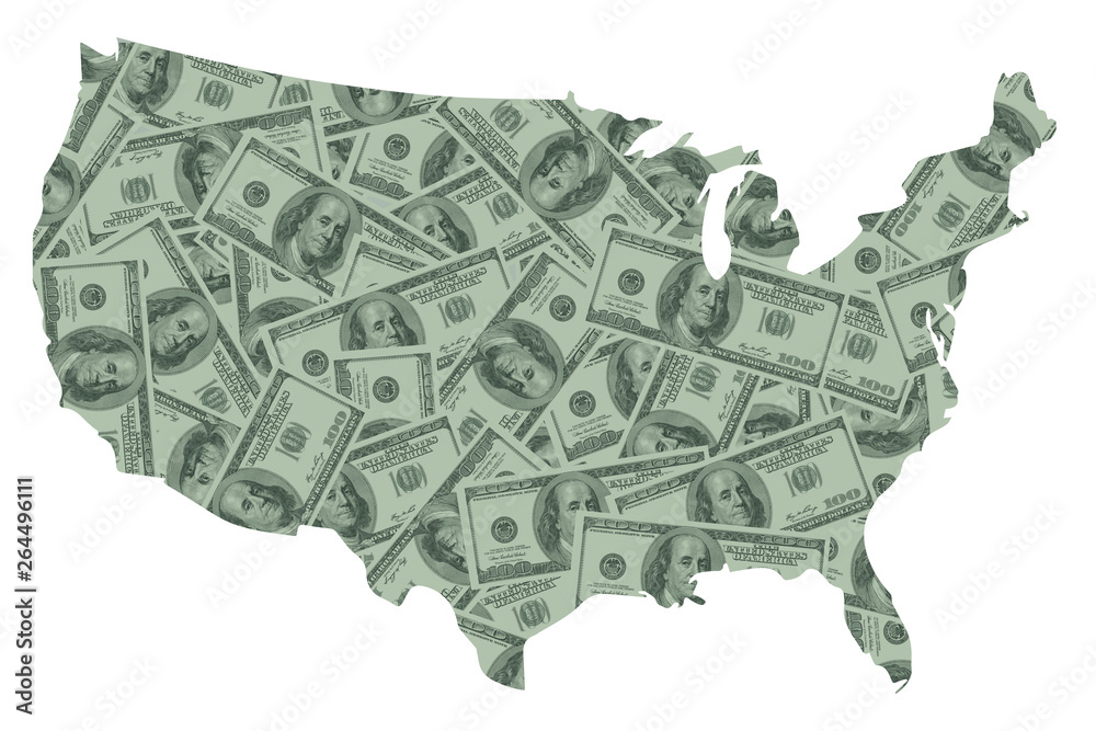 United States of America USA Map and Money Concept, Hundred Dollar ...