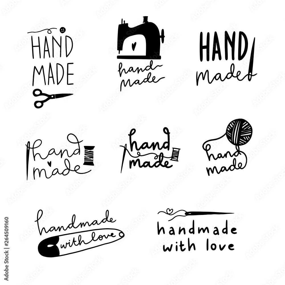 vintage doodle hand made sewing logo Stock Vector | Adobe Stock