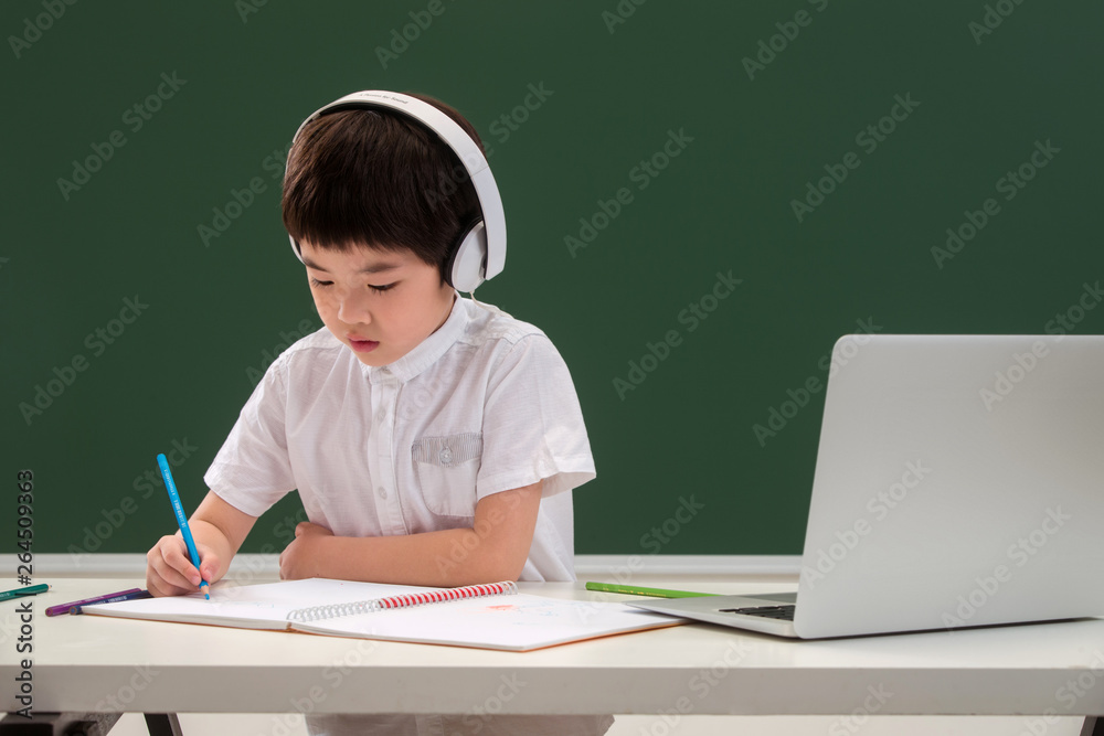 Primary school girls online learning Stock Photo | Adobe Stock