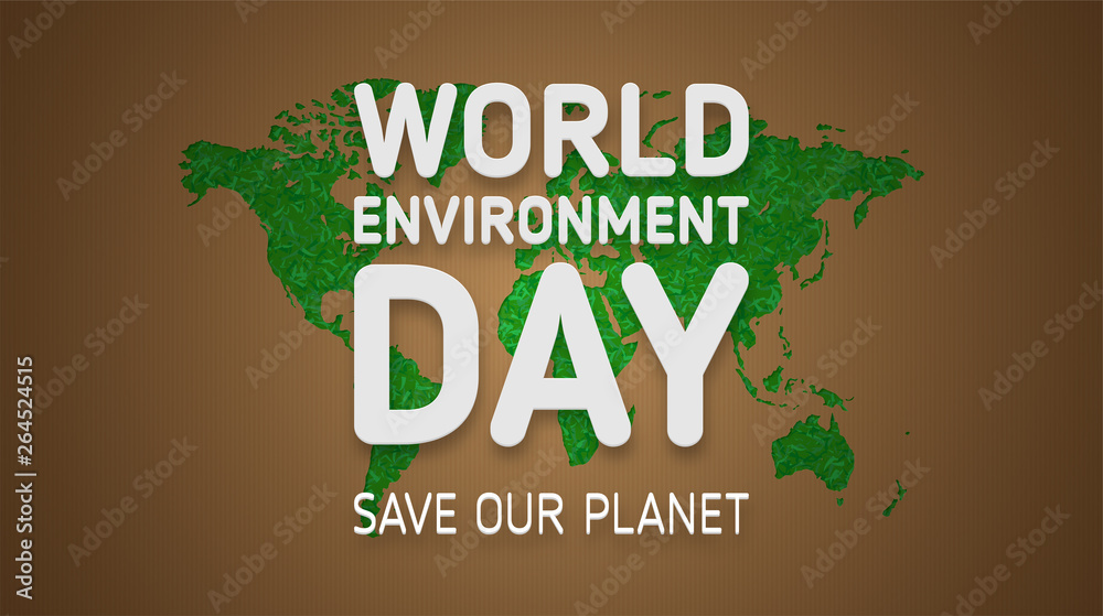 World environment day. Poster with green abstract world map. Eco ...