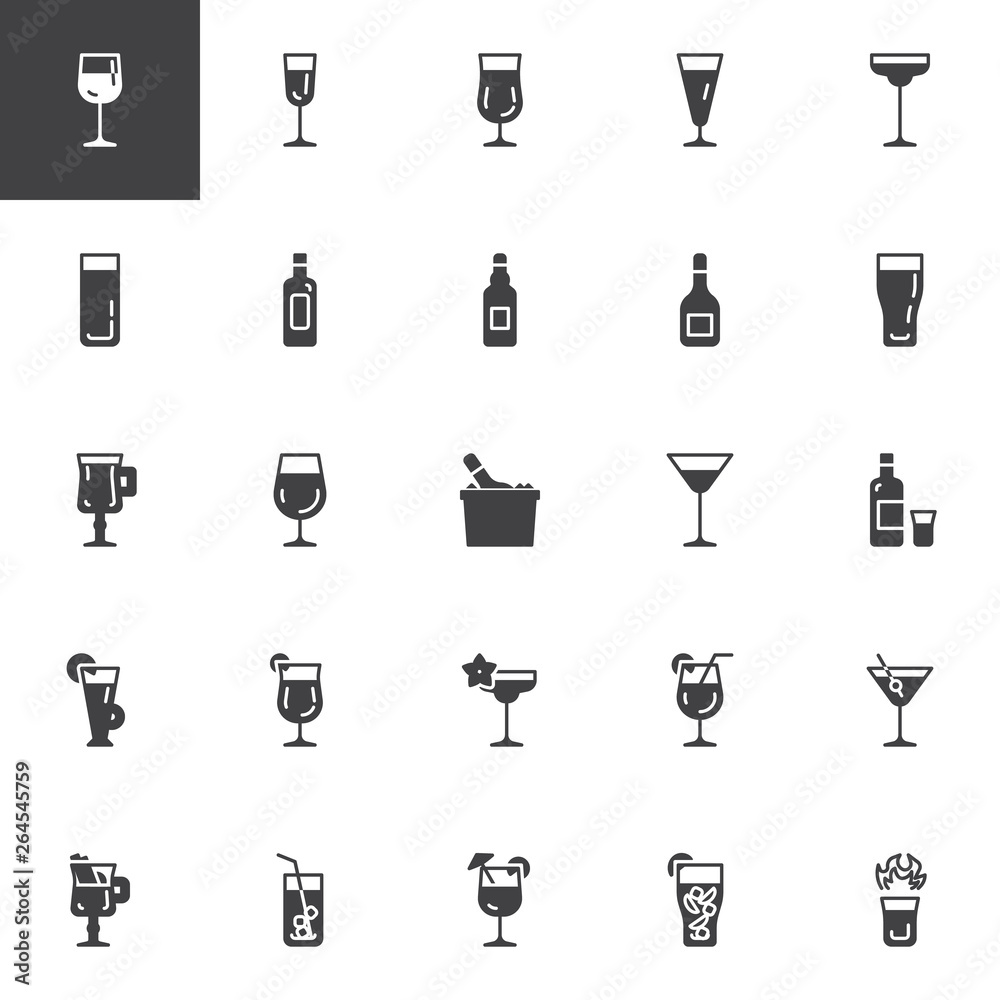 Cocktails vector icons set, modern solid symbol collection, filled ...