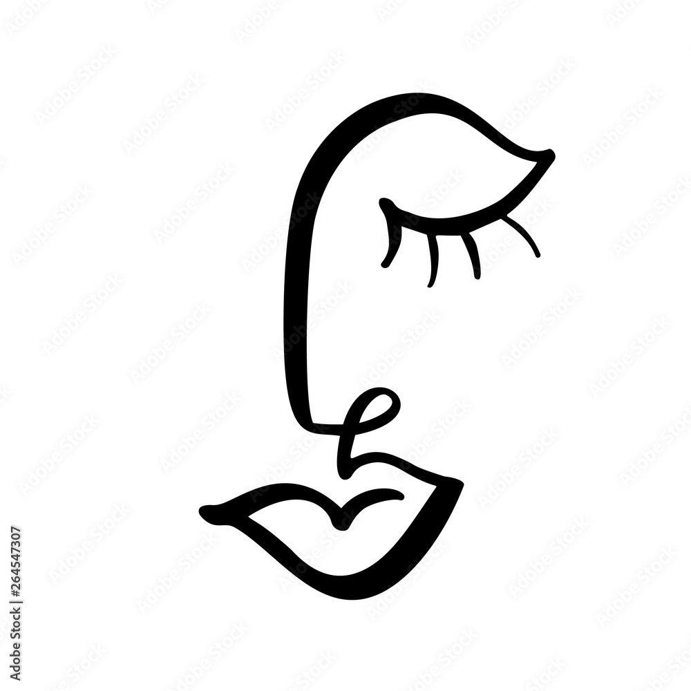 Continuous line, drawing of woman face, fashion minimalist concept ...