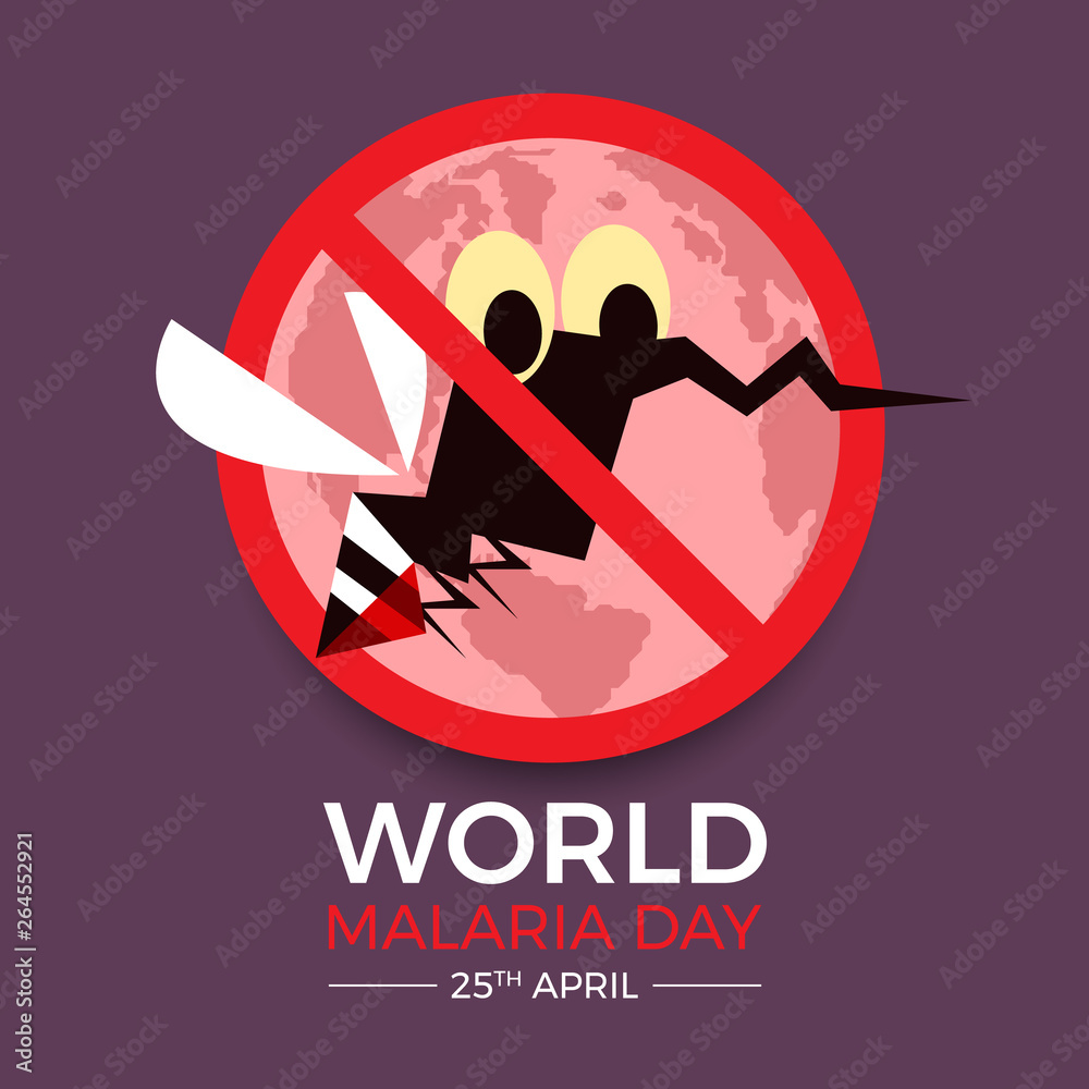 World malaria day banner with circle stop catoon mosquito sign and ...