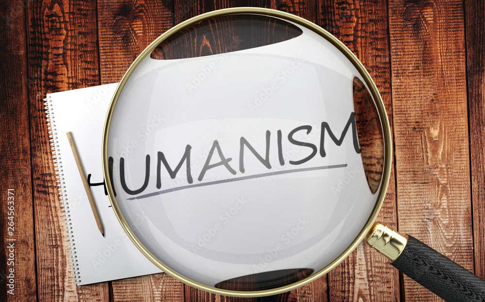 Study, learn and explore humanism - pictured as a magnifying glass ...