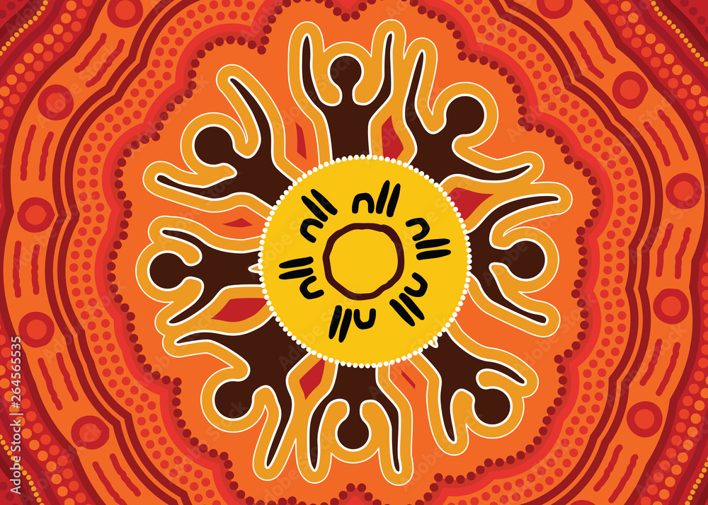 Aboriginal art vector painting. Meeting and unity concept Stock Vector ...