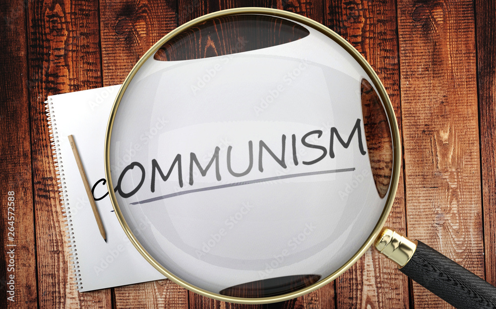 Study, learn and explore communism - pictured as a magnifying glass ...