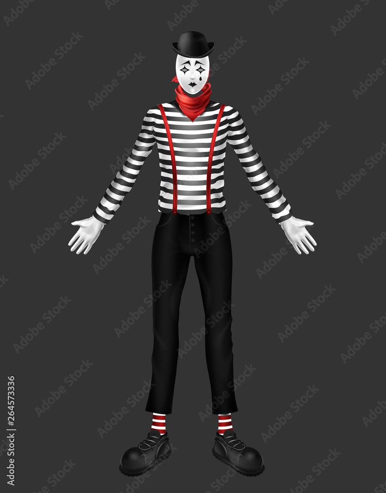 Mime, theater actor, body motion performer costume with striped ...