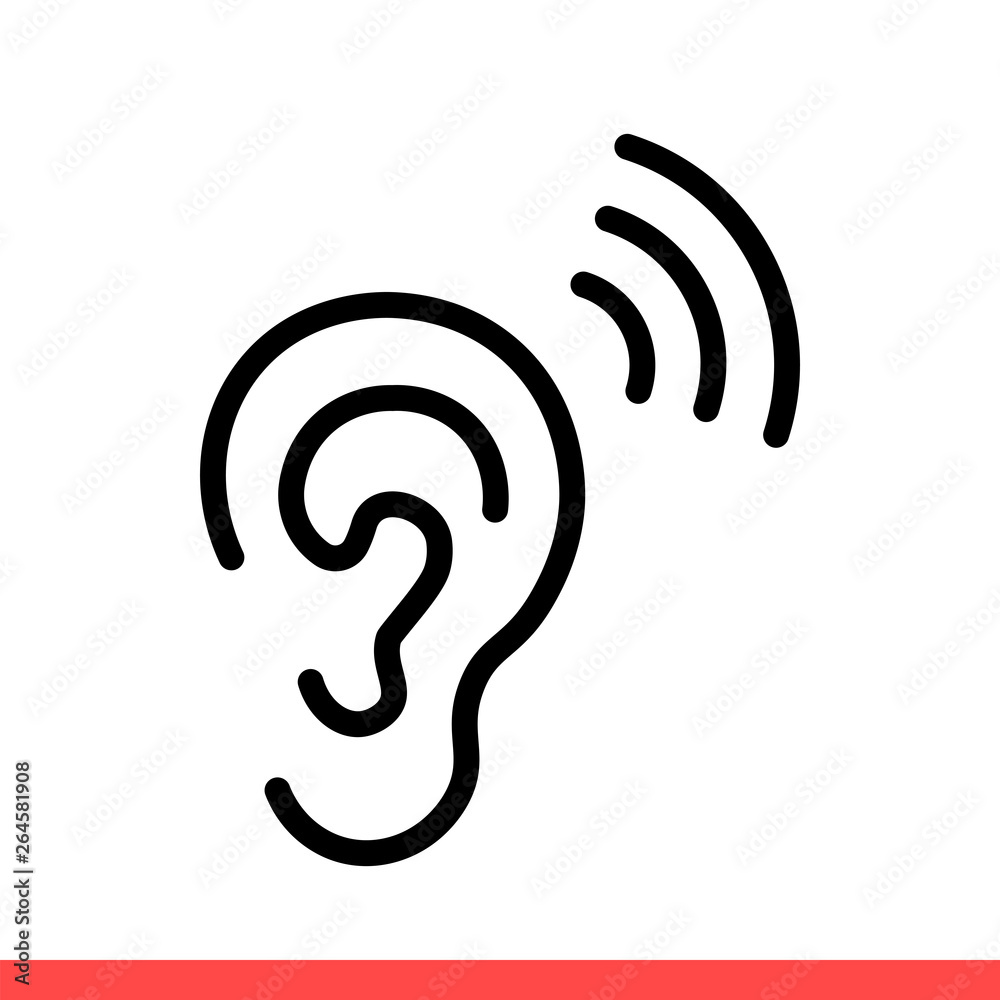 Ear vector icon, hearing symbol. Simple, flat design on white ...