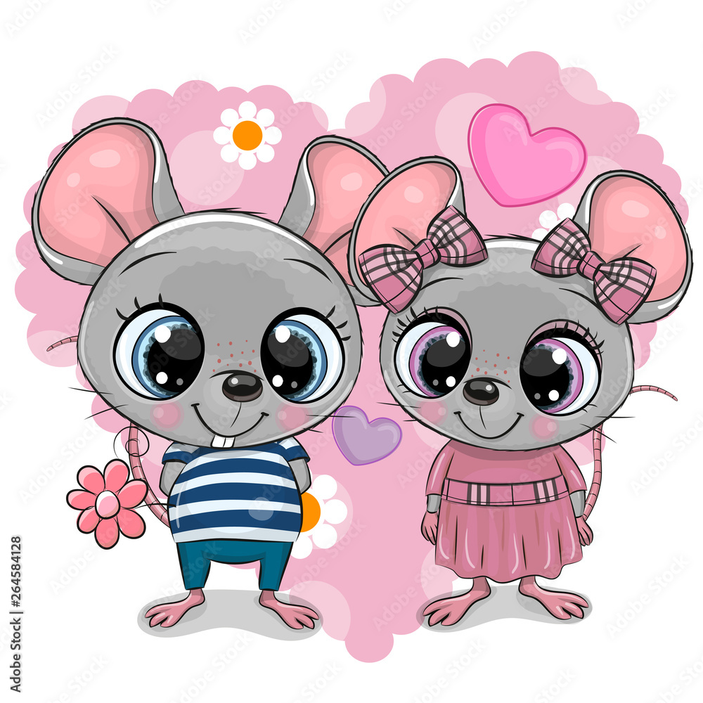 Two Cartoon Mouses on a heart background Stock Vector | Adobe Stock