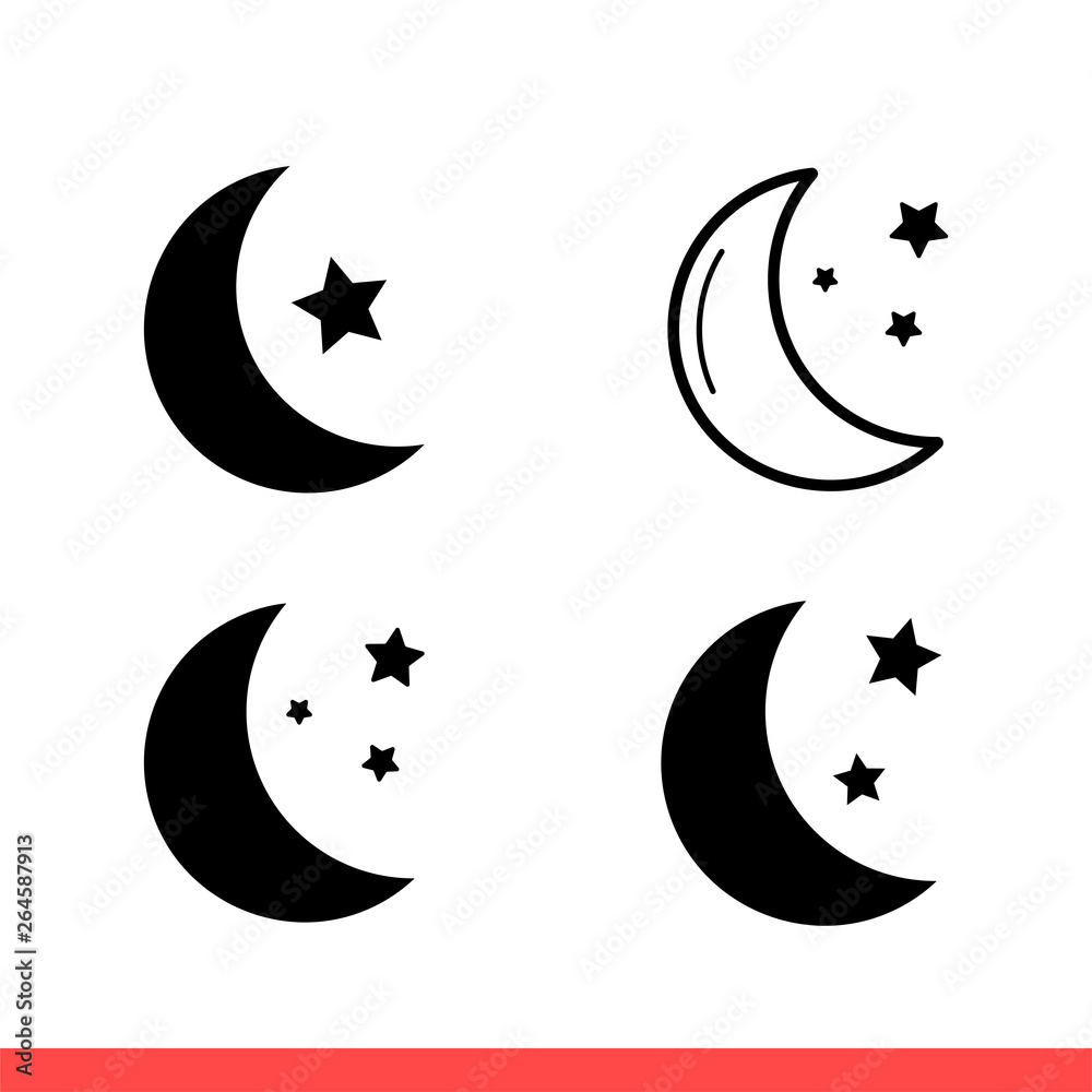 Moon star icon set, night symbol. Simple, flat design on white ...